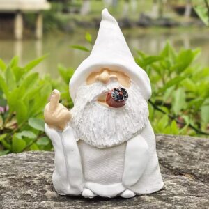 lethogety middle finger figurine ornaments, funny garden gnomes outdoor statues 5.9 inch naughty smoking wizard dwarf sculpture decoration for lawn patio outside yard decor housewarming easter gift