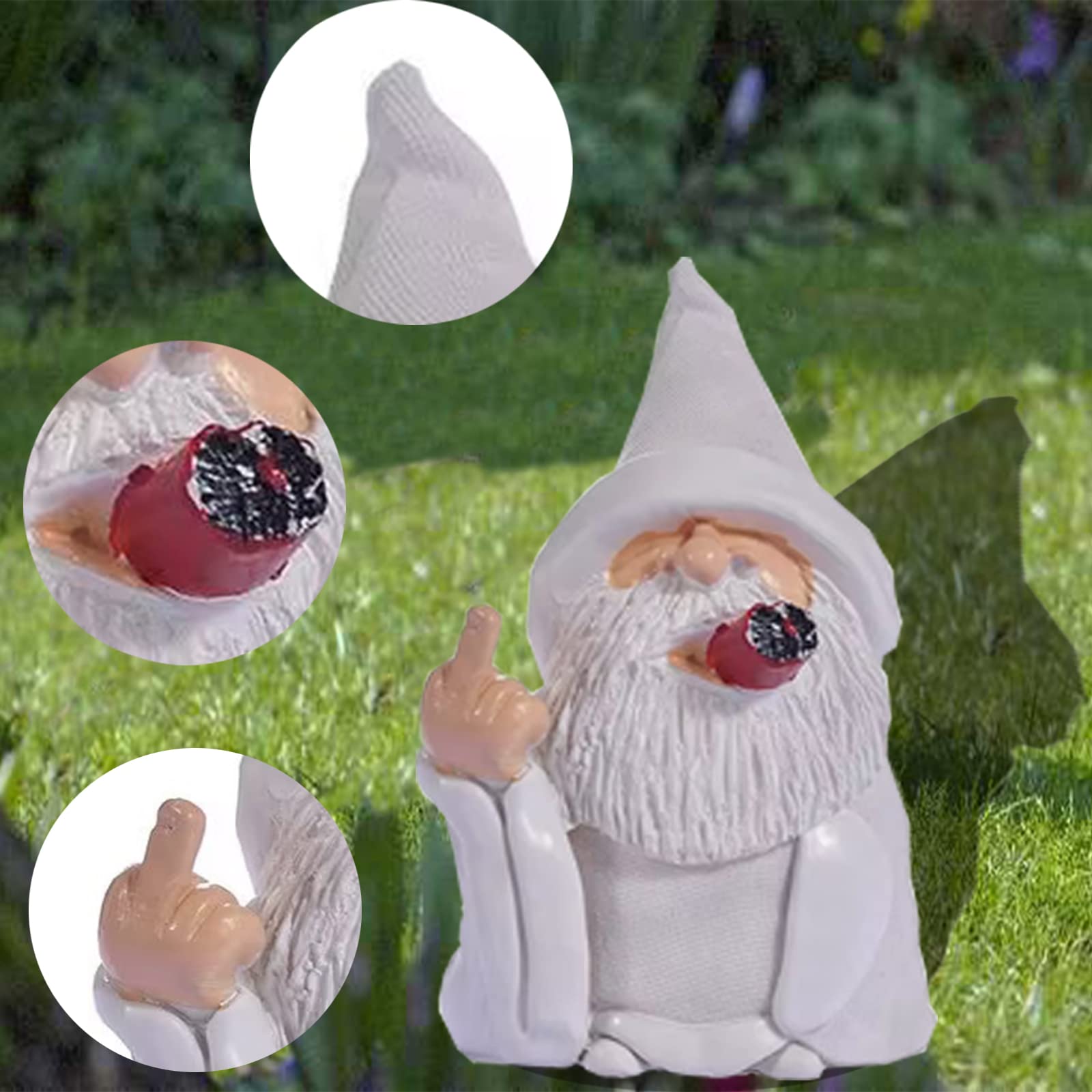 Lethogety Middle Finger Figurine Ornaments, Funny Garden Gnomes Outdoor Statues 5.9 Inch Naughty Smoking Wizard Dwarf Sculpture Decoration for Lawn Patio Outside Yard Decor Housewarming Easter Gift