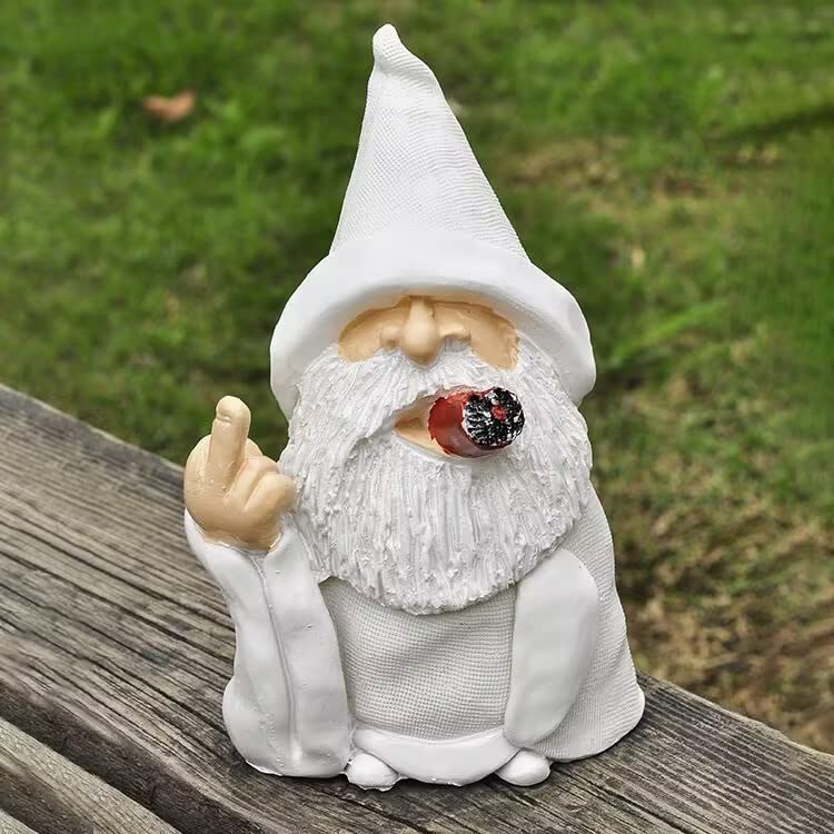 Lethogety Middle Finger Figurine Ornaments, Funny Garden Gnomes Outdoor Statues 5.9 Inch Naughty Smoking Wizard Dwarf Sculpture Decoration for Lawn Patio Outside Yard Decor Housewarming Easter Gift