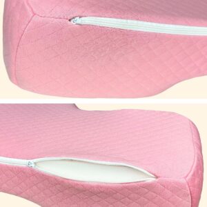 XOLLOZ Pillow for Eyelash Extensions - Curved Memory Foam Lash Bed Pillow with Neck and Back Support, Perfect Pillow for Eyelash Extensions, Two Pockets for Tools On The Sides of Pillow (Pink)