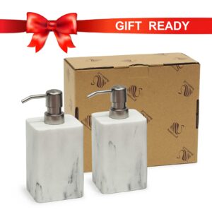 15Oz White Marble Style Resin Soap Dispenser Set of 2,Suanti Hand and Dish Soap Dispenser for Bathroom Counter&Kitchen Sink Decor,Refillable Soap Bottle with Easy-Press Pump for Liquid Soap or Lotion