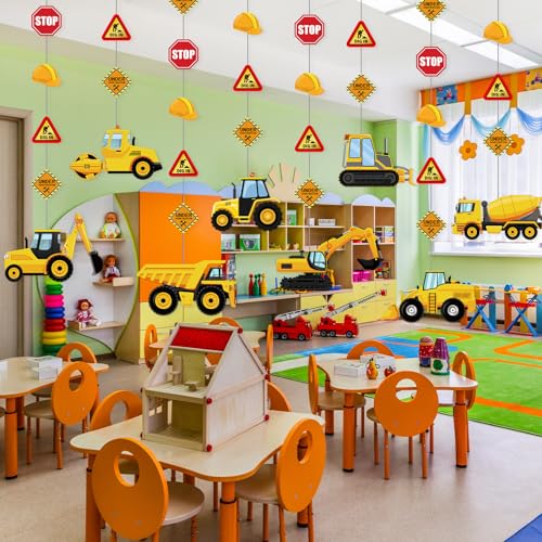 Faccito 8 Packs Construction Party Banner Decorations Traffic Zone Birthday Paper Garland Construction Birthday Paper Hanging Cutouts for Kids Boy Construction Theme Dump Truck Birthday Party Supplies