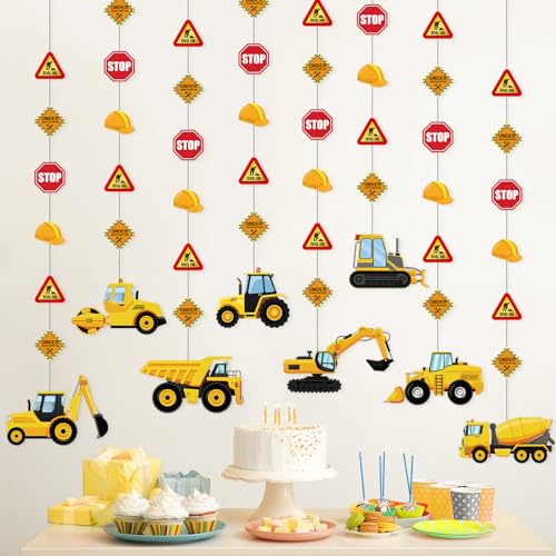 Faccito 8 Packs Construction Party Banner Decorations Traffic Zone Birthday Paper Garland Construction Birthday Paper Hanging Cutouts for Kids Boy Construction Theme Dump Truck Birthday Party Supplies