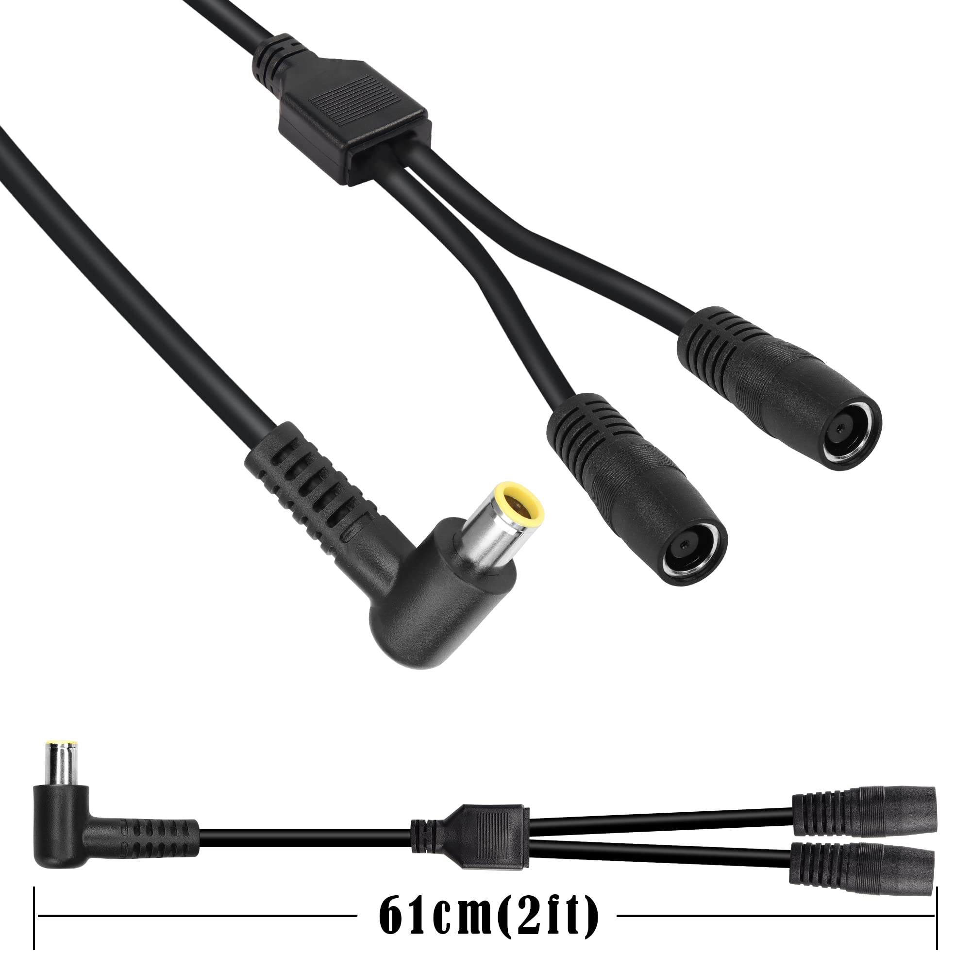 GINTOOYUN DC7909 Y Splitter Power Cable 14AWG DC7.9mmx0.9mm Right Angle 90 Degree Male to DC7.9mmx0.9mm Double Female Adapter Cable for Solar Panel, RV,Portable Charging Station, etc(2FT)