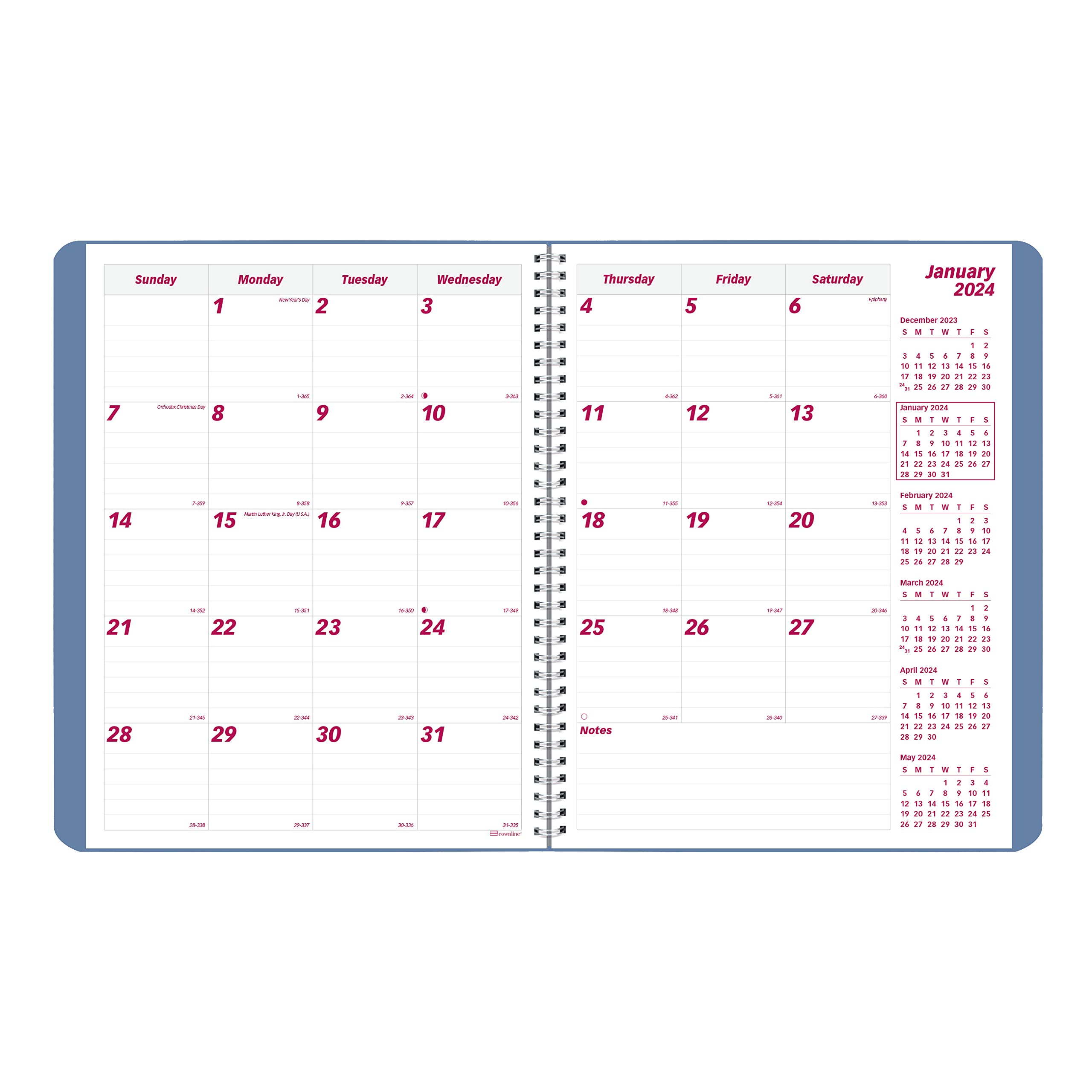 Brownline 2024 Essential Monthly Planner, 14 Months, December 2023 to January 2025, Twin-Wire Binding, 11" x 8.5", Mountain Green (CB1262G.03-24)