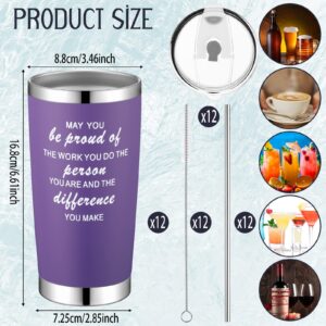 Lallisa 12 Sets Thank You Gifts for Men Women Insulated Stainless Steel Travel Tumbler Mug 20oz Inspirational Appreciation Christmas Gifts for Leader Teacher Employee Coworker Friends (Colorful)