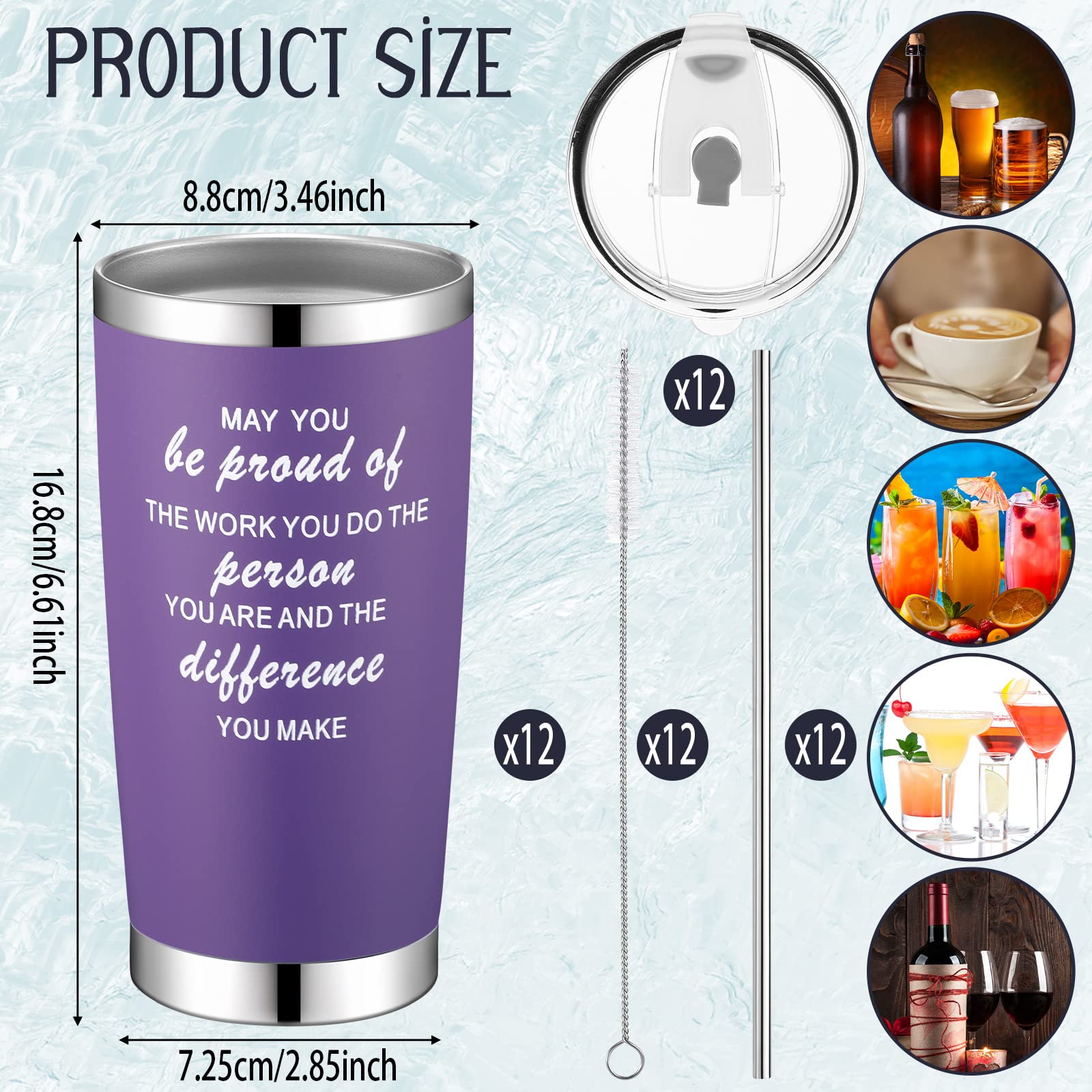 Lallisa 12 Sets Thank You Gifts for Men Women Insulated Stainless Steel Travel Tumbler Mug 20oz Inspirational Appreciation Christmas Gifts for Leader Teacher Employee Coworker Friends (Colorful)