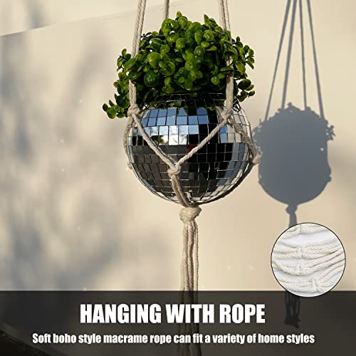 Disco Ball Planter, 6" Creative Mirror Ball Hanging Planters for Indoor Plants with Chain, Macrame Rope, Wooden Stand, Disco Ball Plant Hanger for Valentine's Decorations Hanging Plant, 1 piece