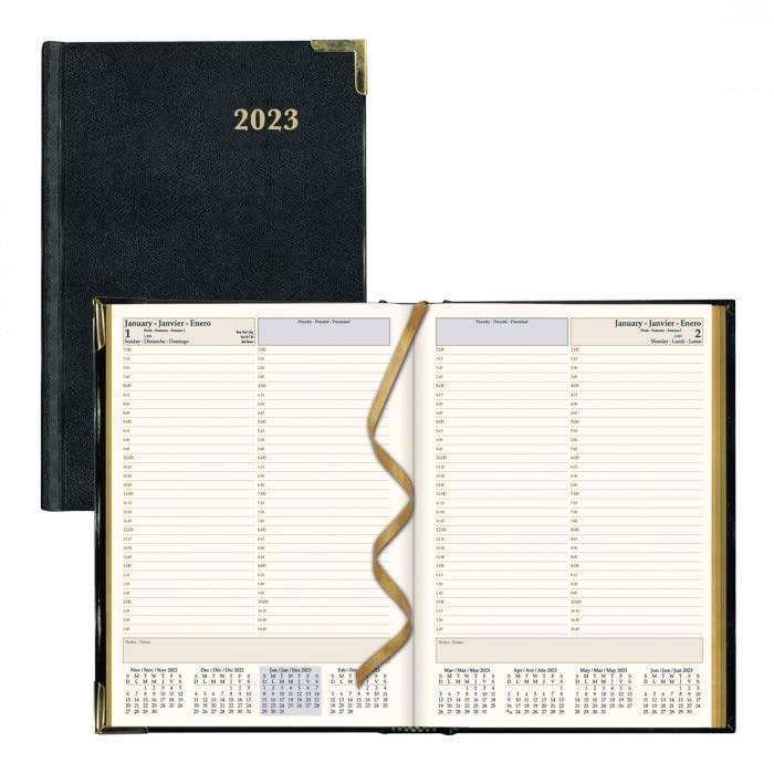 Brownline 2024 Executive Daily Planner, Appointment Book, 12 Months, January to December, Sewn Binding, 10.75" x 7.75", Trilingual, Black (CBE514-24)