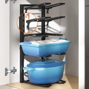 ORDORA Pots and Pans Organizer: under Cabinet, 21" Height Heavy Duty 120LBS Pots Pans Organizer Rack for under Cabinet 8-Tier Adjustable for Big Stockpots, Dutch Ovens, Cast-iron Pans, Heavy Cookware