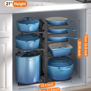 ORDORA Pots and Pans Organizer: under Cabinet, 21" Height Heavy Duty 120LBS Pots Pans Organizer Rack for under Cabinet 8-Tier Adjustable for Big Stockpots, Dutch Ovens, Cast-iron Pans, Heavy Cookware