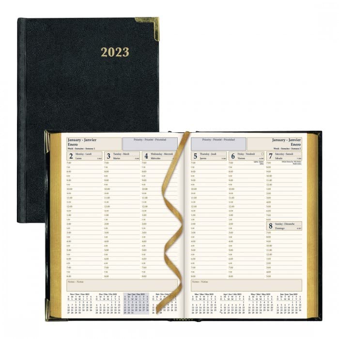 Brownline 2024 Executive Weekly Planner, Appointment Book, 12 Months, January to December, Sewn Binding, 8.187" x 5.625", Trilingual, Black (CBE507-24)