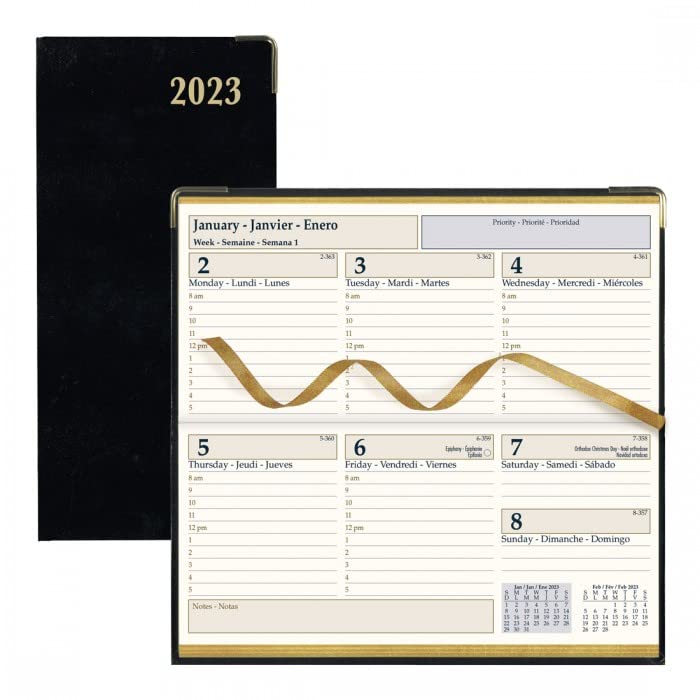 Brownline 2024 Executive Weekly Pocket Planner, Appointment Book, 12 Months, January to December, Horizontal, Sewn Binding, 6.75" x 3.1875", Trilingual, Black (CBE306-24)