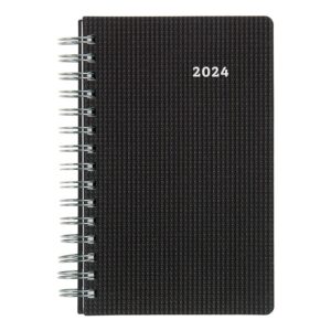 brownline 2024 duraflex daily/monthly planner, appointment book, 12 months, january to december, twin-wire binding, 8" x 5", black (cb634v.blk-24)