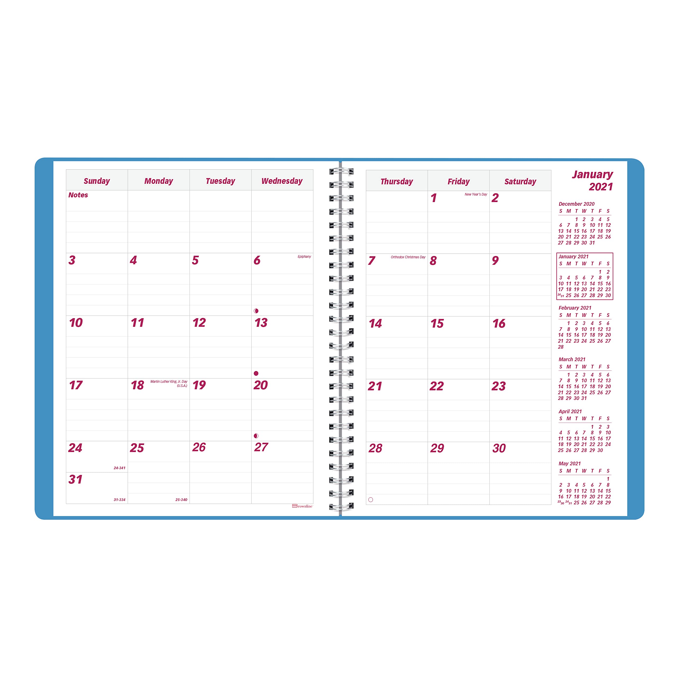 Brownline 2024 Essential Monthly Planner, 14 Months, December 2023 to January 2025, Twin-Wire Binding, 8.875" x 7.125", Mountain Blue (CB1200G.04-24)