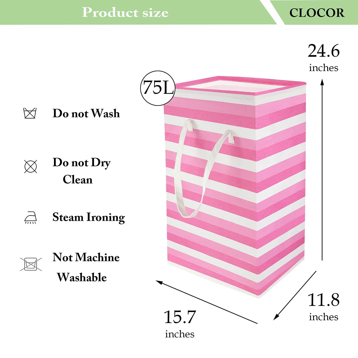 CLOCOR 75L Pink Girl Laundry Hamper,Freestanding Kids Laundry Basket,Lightweight Tall Baby Girls Room Baskets,Collapsible Nursery Hamper,Waterproof Large Toys Storage Bins(Pink Hamper)