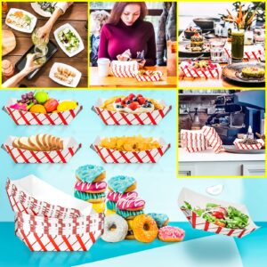 MotBach 100 Pack 3lb Paper Food Trays,Disposable Greaseproof Kraft Checkered Carnival Food Serving Take Out Basket Tray Boat for Snacks Fries Nachos Popcorn Hot Dogs Carnival Wedding Party Picnic