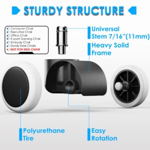 Office Chair Wheel Replacement - Roller Blade 2 inch Caster Wheels - Universal Fit Chair Wheels - Smooth & Quite Rolling for All Floor, Support up to 500lbs (Black & White, Double Wheels)