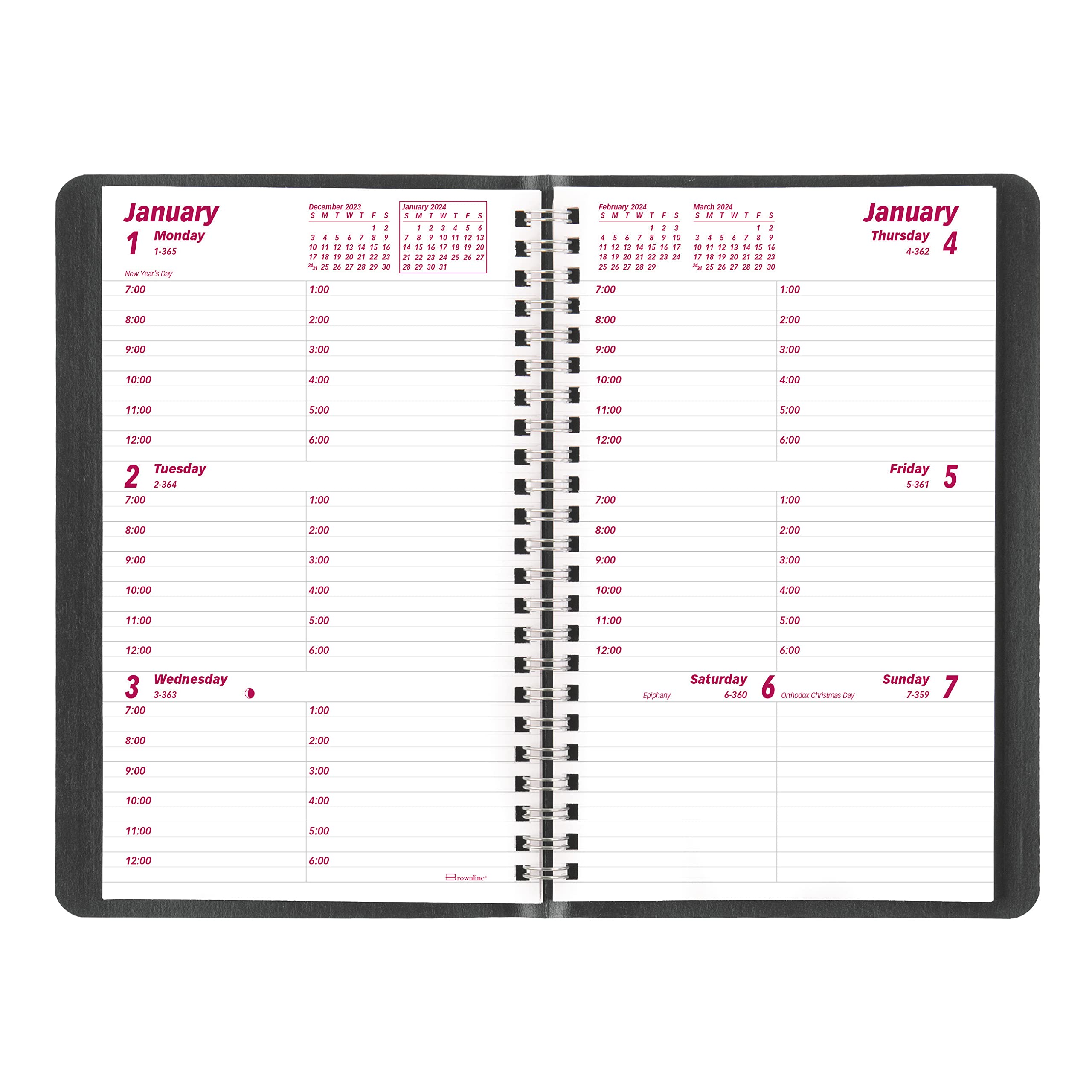 Brownline 2024 Essential Weekly/Monthly Planner, 12 Months, January to December, Twin-Wire Binding, 8.5" x 6.75", Black (CB850.BLK-24)