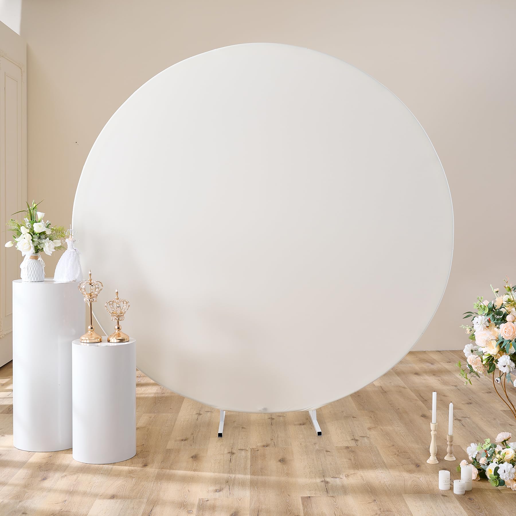 7.2ft Ivory Round Backdrop Cover for 7ft / 7.2ft Circle Stand, Wrinkle Free Stretchy Circle Arch Round Backdrop Cover for Party Wedding Birthday Baby Shower Photography