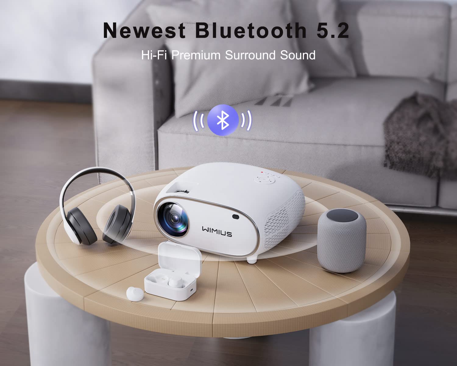 Projector with 5G WiFi & 5.2 Bluetooth, Wimius 480 ANSI Projector 4K Native 1080P Mini projector, HD Video Projector Supports 4P/4D Keystone & 50% Zoom, for HDMI, VGA, USB, Laptop, iOS & Android Phone