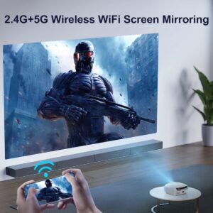 Projector with 5G WiFi & 5.2 Bluetooth, Wimius 480 ANSI Projector 4K Native 1080P Mini projector, HD Video Projector Supports 4P/4D Keystone & 50% Zoom, for HDMI, VGA, USB, Laptop, iOS & Android Phone