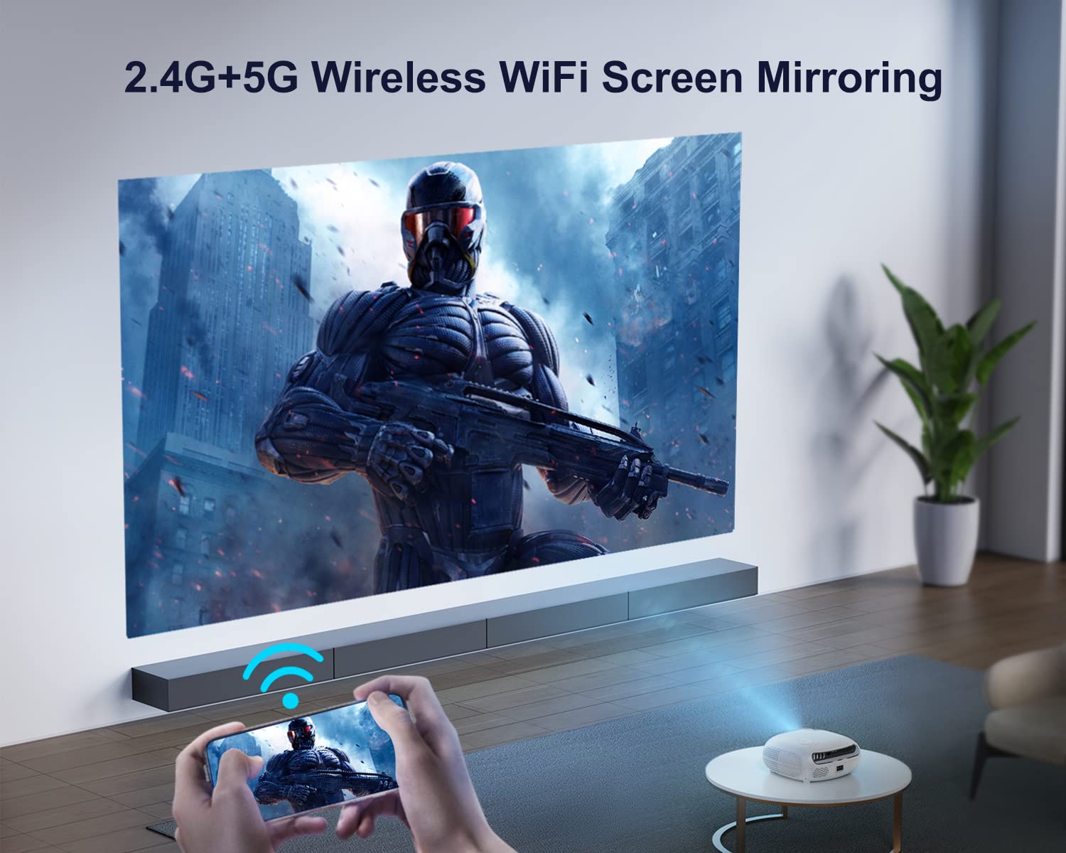 Projector with 5G WiFi & 5.2 Bluetooth, Wimius 480 ANSI Projector 4K Native 1080P Mini projector, HD Video Projector Supports 4P/4D Keystone & 50% Zoom, for HDMI, VGA, USB, Laptop, iOS & Android Phone