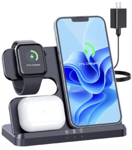 3 in1 wireless charging station apple,20w fast wireless charger stand, iphone wireless charger station dock for iphone14-11/pro/max/mini/x/xr/8/plus,airpods pro/3/2,apple watch series (18w adapter)