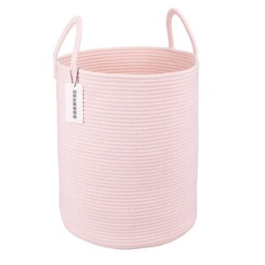 xuanguo cotton rope laundry basket hamper for girls kids baby nursery hamper bin woven storage basket for living room girls room boho tall rope baskets for blanket toys large light pink