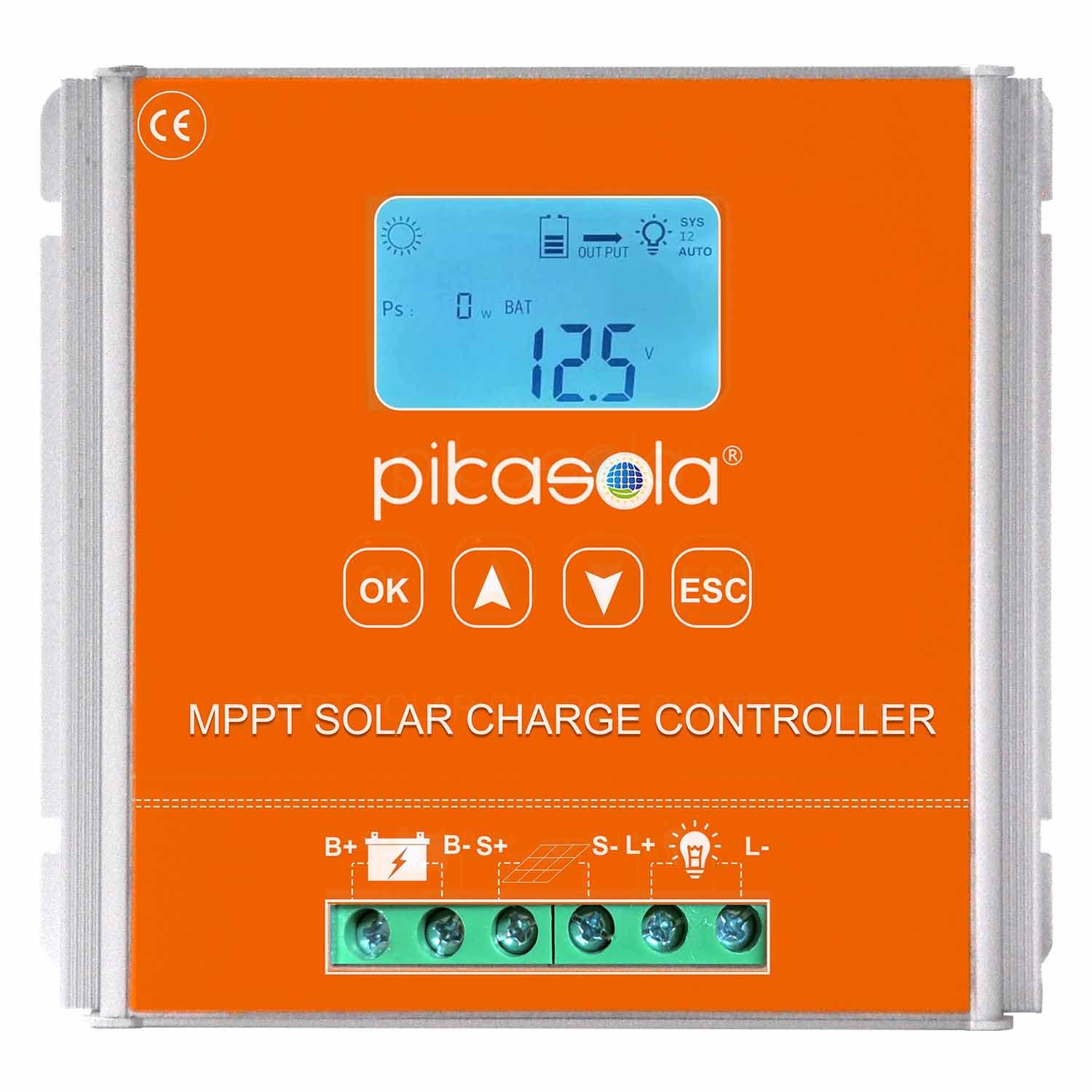 Pikasola 40amp MPPT Solar Charge Controller, Auto 24V 12V Battery Regulator with LCD Display, Mppt Charge Controller for Solar Panels, Suit Lead-Acid & Lifepo4&Lithium Battery