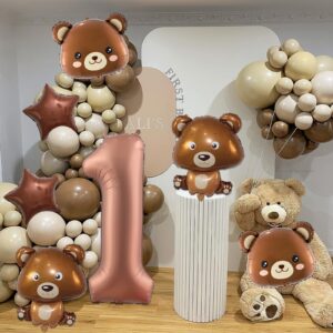 Bear Balloons, Teddy Bear Balloon, Foil Animal Balloons for We Can Bearly Waits Theme 1st Birthday Party Decor Supplies 7 Pcs (1st)