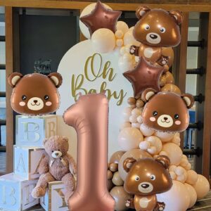 Bear Balloons, Teddy Bear Balloon, Foil Animal Balloons for We Can Bearly Waits Theme 1st Birthday Party Decor Supplies 7 Pcs (1st)