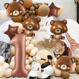 Bear Balloons, Teddy Bear Balloon, Foil Animal Balloons for We Can Bearly Waits Theme 1st Birthday Party Decor Supplies 7 Pcs (1st)