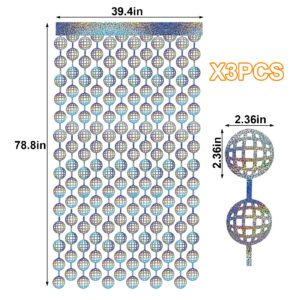 Mity rain 3 Packs Disco Ball Foil Curtain, 70s Party Decoration for Disco Bachelorette Party/Birthday/New Years Eve, Disco Ball Backdrop with Sequin, Disco Party Decoration Photo Booth 9.8 × 6.6 ft