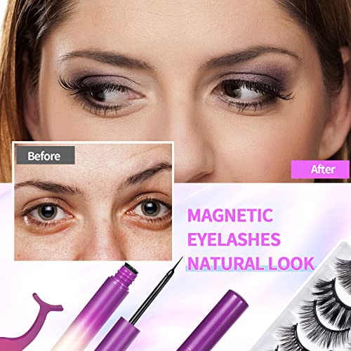 Magnetic Eyelashes with Magnetic Eyeliner Kit, Reusable Magnetic Lashes, 3D Natural Look False Eyelashes with Eyeliner and Tweezers, No Glue(5 Pairs) (Gradation color)