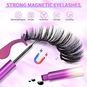 Magnetic Eyelashes with Magnetic Eyeliner Kit, Reusable Magnetic Lashes, 3D Natural Look False Eyelashes with Eyeliner and Tweezers, No Glue(5 Pairs) (Gradation color)