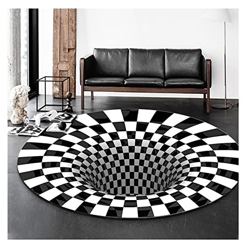 Carpet 3D Illusion Rug Round Black White Area Rug 3D Bottomless Hole Optical Illusion Area Round Carpets Polyester Floor Mat Rug for Living Room Kitchen Office Diameter:160 CM