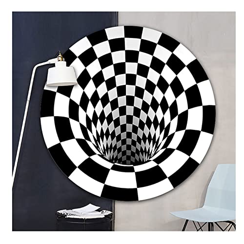 Carpet 3D Illusion Rug Round Black White Area Rug 3D Bottomless Hole Optical Illusion Area Round Carpets Polyester Floor Mat Rug for Living Room Kitchen Office Diameter:160 CM