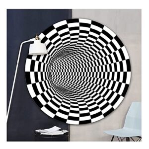 Carpet 3D Illusion Rug Round Black White Area Rug 3D Bottomless Hole Optical Illusion Area Round Carpets Polyester Floor Mat Rug for Living Room Kitchen Office Diameter:160 CM