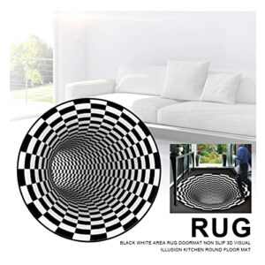 Carpet 3D Illusion Rug Round Black White Area Rug 3D Bottomless Hole Optical Illusion Area Round Carpets Polyester Floor Mat Rug for Living Room Kitchen Office Diameter:160 CM