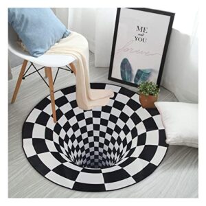 Carpet 3D Illusion Rug Round Black White Area Rug 3D Bottomless Hole Optical Illusion Area Round Carpets Polyester Floor Mat Rug for Living Room Kitchen Office Diameter:160 CM