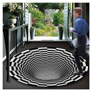 Carpet 3D Illusion Rug Round Black White Area Rug 3D Bottomless Hole Optical Illusion Area Round Carpets Polyester Floor Mat Rug for Living Room Kitchen Office Diameter:160 CM