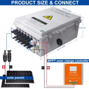 Pikasola PV Combiner Box, 6 String Solar Combiner Box with 15A LED Fuse, Lightning Arreste and 63A Air Circuit Breaker，Combiner Box for Solar Panel On/Off Grid System, IP65 Water Resistant