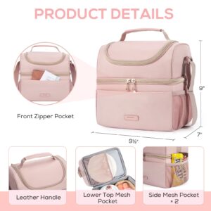 TOURIT Dual Compartment Lunch Bag Women Insulated Lunch Box Cooler Bag for Men, Women, Work, Picnic, Pink