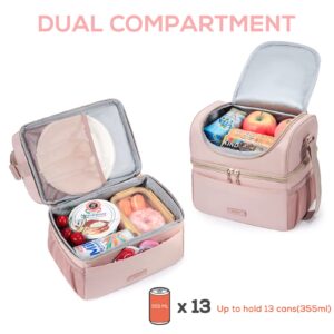 TOURIT Dual Compartment Lunch Bag Women Insulated Lunch Box Cooler Bag for Men, Women, Work, Picnic, Pink