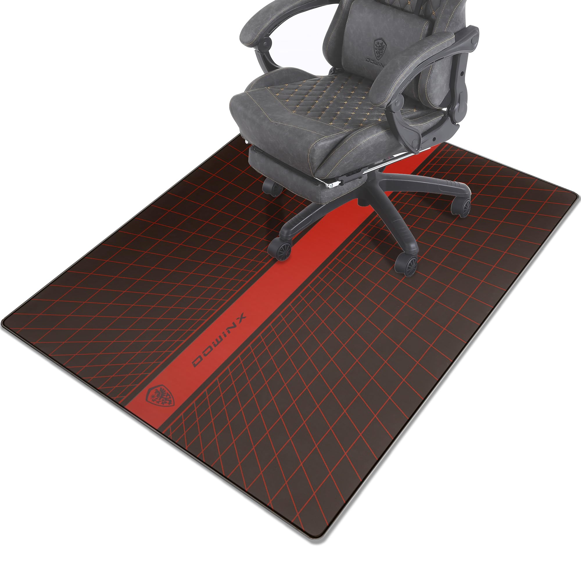 Dowinx Office Chair Mat for Hardwood Floor, Computer Gaming Chair Mat for Hard Floors, Under Desk Chair Rug Anti-Slip for Tile, Rolling Chair Floor Protector for Home Office, Black and Red (48"*36")