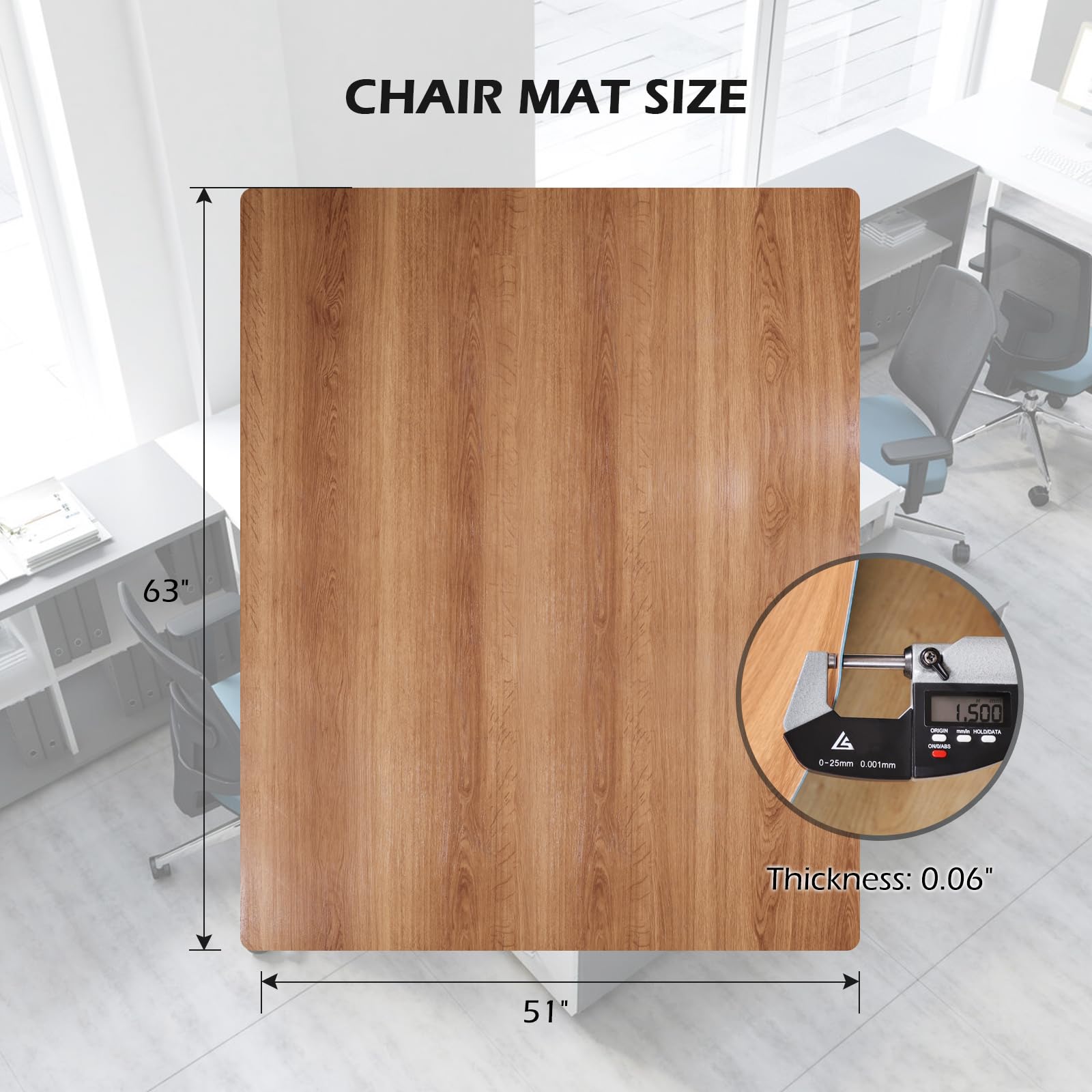 SALLOUS Chair Mat for Hard Floors, 63" x 51" Vinyl Protector Chair Mat for Hard Surface, Rectangular Desk Chair Mat for Home Office (White)