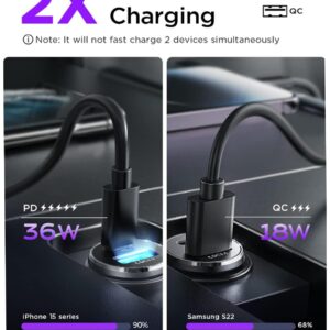 LISEN 54W USB C Car Charger Adapter [Mini & Metal] Cigarette Lighter USB Charger Fast Charging [PD QC 3.0] USBC Car Phone Charger for iPhone 15 Pro Max Plus 14 Samsung Galaxy S24 iPad Pro