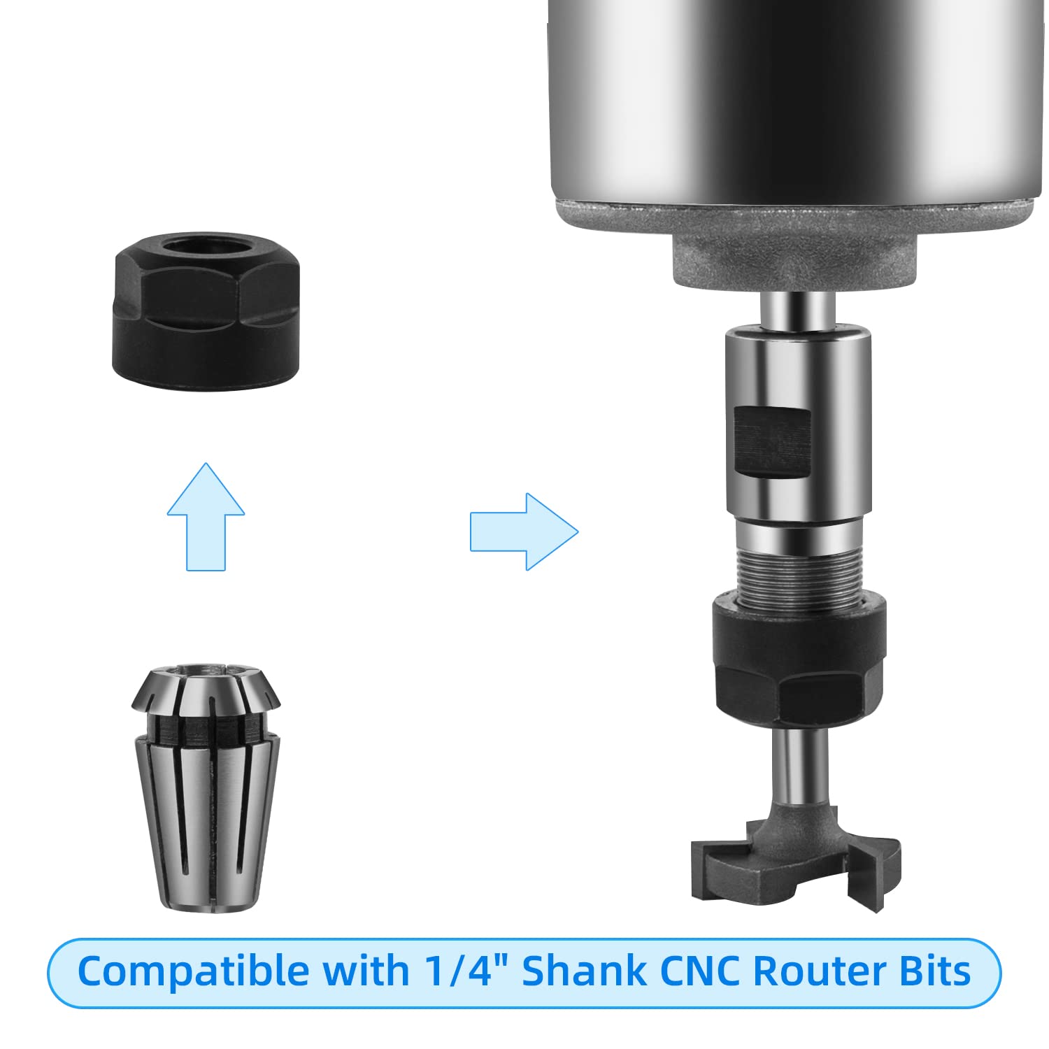 FoxAlien 1/4" Shank CNC Router Bit Essential Kit Includes 1/4" ER11 Collet, V-bit, End Mills, Chamfering Bit for Woodworking MDF Resin Carving Lettering Sign Making