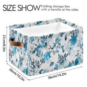 Blue Floral Leaves Hummingbird Storage Basket Spring Birds Flowers Home Storage Organizer Box Bin Large Collapsible Cube Baskets with PU Handles for Shelf Closet Nursery Laundry 2 Pack